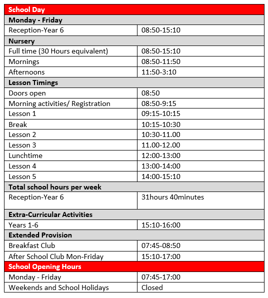 School Day Timings – Newton Academy